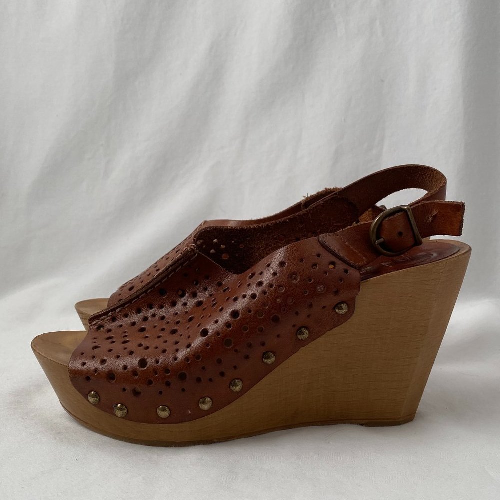 Vintage Leather Platform Wedge Slides With Perforated… - Gem